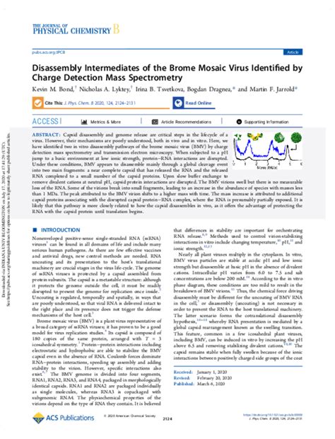 Pdf Disassembly Intermediates Of The Brome Mosaic Virus Identified By Charge Detection Mass