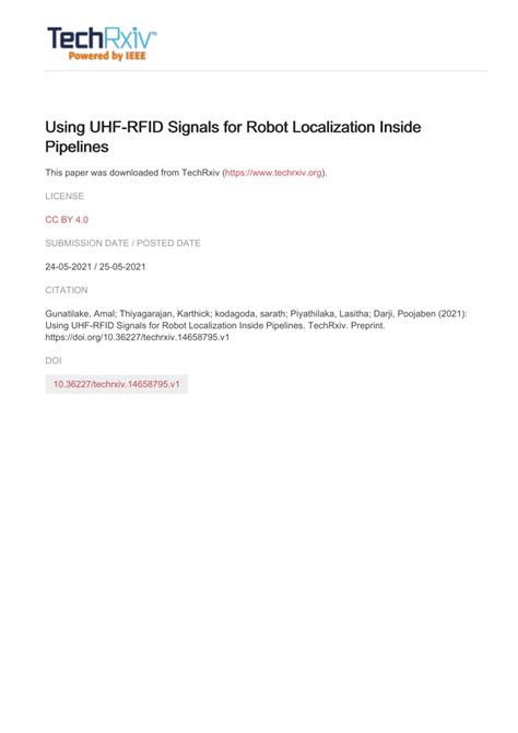 Pdf Using Uhf Rfid Signals For Robot Localization Inside Pipelines