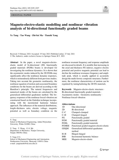 Magneto Electro Elastic Modelling And Nonlinear Vibration Analysis Of