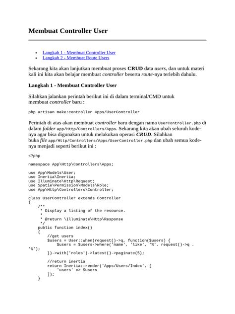 Membuat Controller User Laravel Pdf