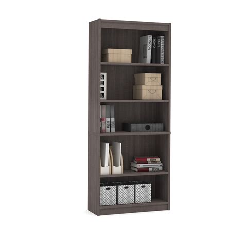 L Shaped Office Desk And Hutch With Frosted Glass Doors In Bark Gray