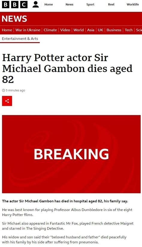 해리포터 덤블도어 역 배우 마이클 갬본 사망 Mlbpark