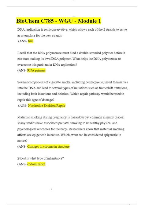 Exam Elaborations BioChem C WGU Module EXAMS GUIDE