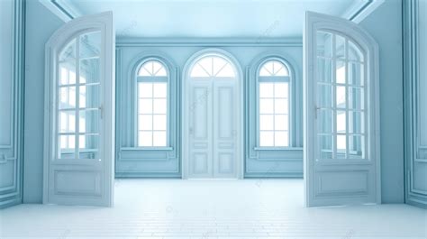 창문과 문 개념의 우아한 단색 파스텔 블루 3d 렌더링 창 디자인 창 배경 창틀 배경 일러스트 및 사진 무료 다운로드