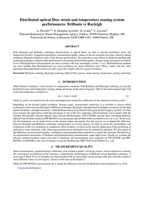 Pdf Distributed Optical Fiber Strain And Temperature Sensing System Performances Brillouin Vs
