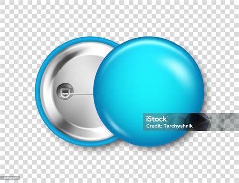 투명 한 배경에 격리 된 사실적인 파란색 빈 배지 광택 3d 라운드 버튼 핀 배지 브로치 모형 제품 홍보 및 광고 벡터 일러스트레이션 3차원 형태에 대한 스톡 벡터 아트 및