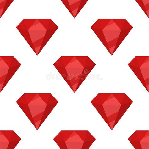 Seamless Red Diamond Pattern Flat Cartoon Vector Luxury Gemstone Background Stock Illustration