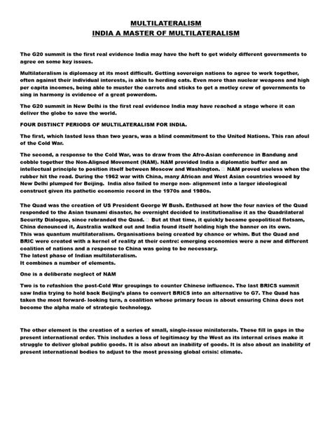 Multilateralism Pdf Non Aligned Movement International Relations