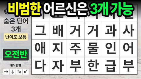 60대 천재는 3개 정답 가능 오전반 06 숨은단어찾기치매예방치매테스트치매예방퀴즈단어퀴즈치매예방활동낱말퀴즈