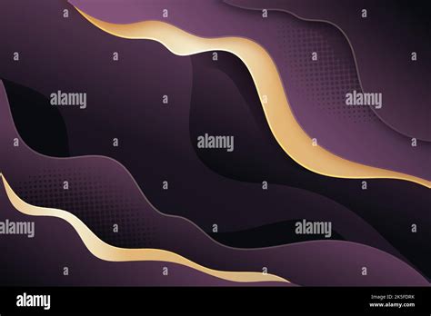 Luxury Black Overlap Layers Background With Gold Line Effect Realistic Halftone Dots On