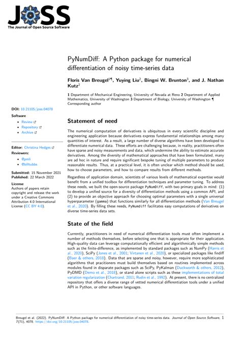 Pdf Pynumdiff A Python Package For Numerical Differentiation Of