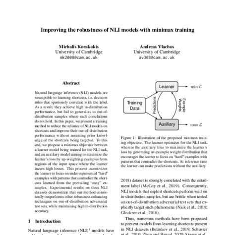 Improving The Robustness Of Nli Models With Minimax Training Acl Anthology