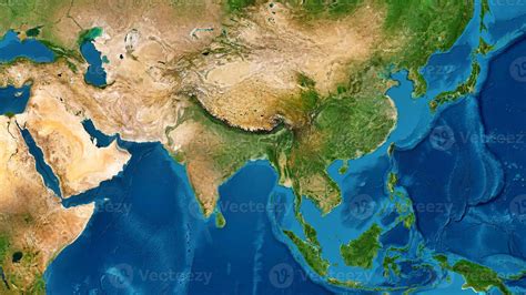 8k Asia Continent Map High Resolution Satellite View With No Border