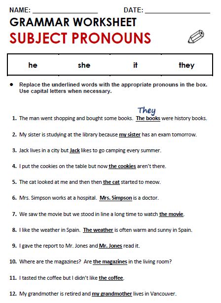 Subject Pronoun Worksheet Free Printable Worksheets