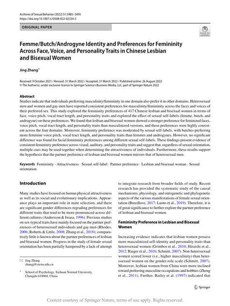 Femme Butch Androgyne Identity And Preferences For Femininity Across