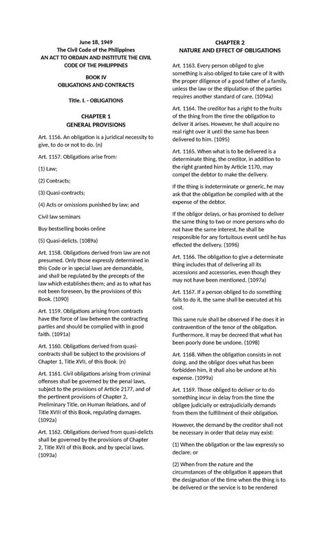 Obli Con Civil Code June 18 1949 The Civil Code Of The Philippines