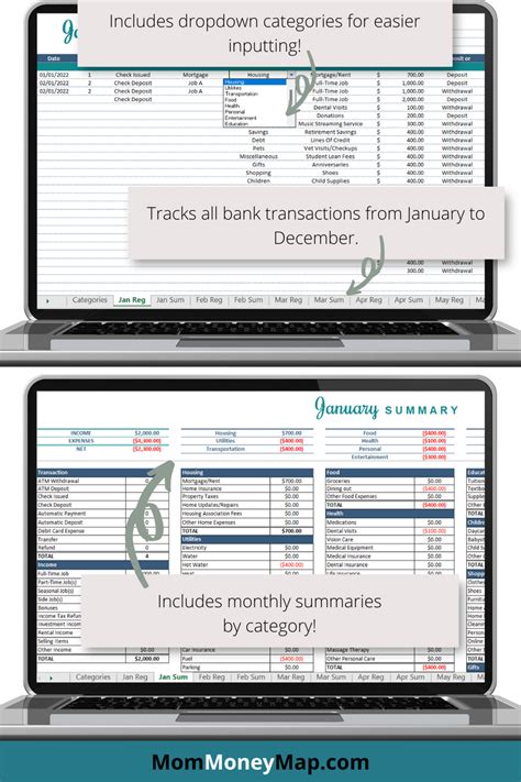 Bank Transactions Register Excel Spreadsheet Mom Money Map