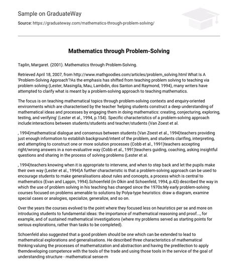 Mathematics Through Problem Solving Essay Example GraduateWay