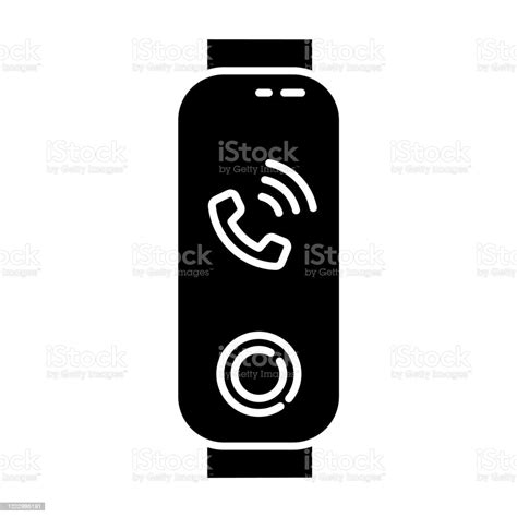 디스플레이 문말 아이콘에 수신 전화가 있는 피트니스 트래커 전화 기호웰빙 장치 전화 통화 알림 기호가 있는 가젯입니다 실루엣 기호입니다 음수 공간입니다 벡터 절연 그림 검은