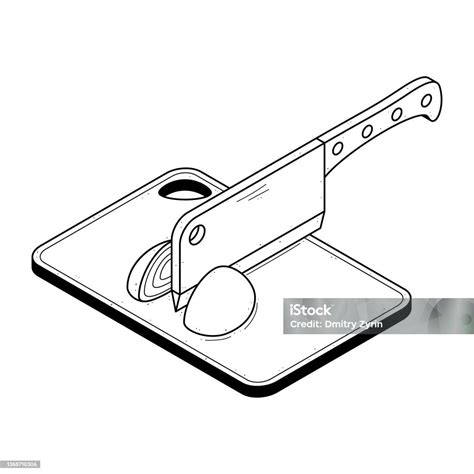 추상 손 그린 부엌 물건 도마와 칼 고기 식사 낙서 개념 벡터 디자인 윤곽 스타일 흰색 배경에 요리에 대 한 격리 깨끗한에 대한 스톡 벡터 아트 및 기타 이미지 Istock