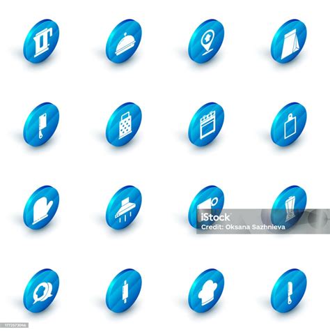 세트 음식 쟁반 요리사 모자 위치 가방 커피 콩 고기 다지기 오븐 장갑 강판 도마 및 아이콘으로 덮여 있습니다 벡터 3차원