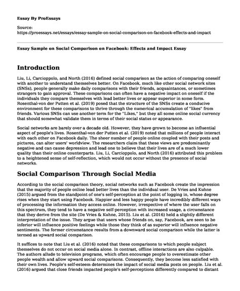 📗 Essay Sample On Social Comparison On Facebook Effects And Impact