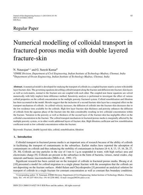 Pdf Natarajan N And G Suresh Kumar 2014 Numerical Modeling