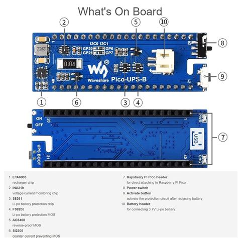 Waveshare Ups Module B For Raspberry Pi Pico Board Uninterruptible Power Supply Monitoring