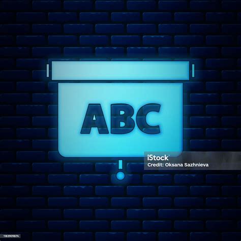 벽돌 벽 배경에 격리 빛나는 네온 칠판 아이콘입니다 학교 칠판 간판입니다 벡터 일러스트레이션 개념에 대한 스톡 벡터 아트 및