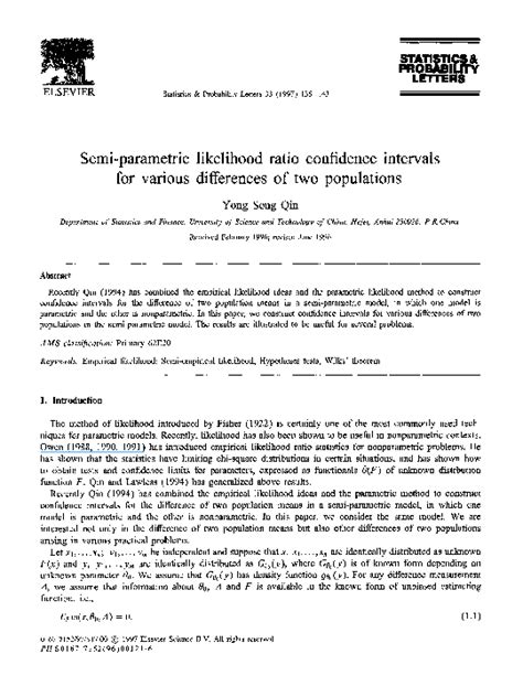 Pdf Semi Parametric Likelihood Ratio Confidence Intervals For Various Differences Of Two