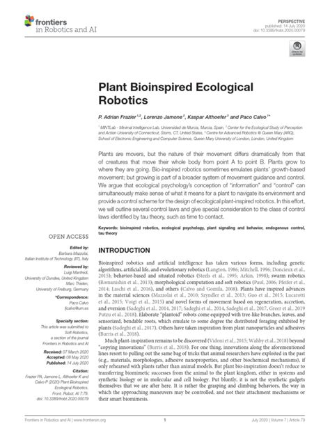 plant bioinspired ecological robotics pdf robotics velocity