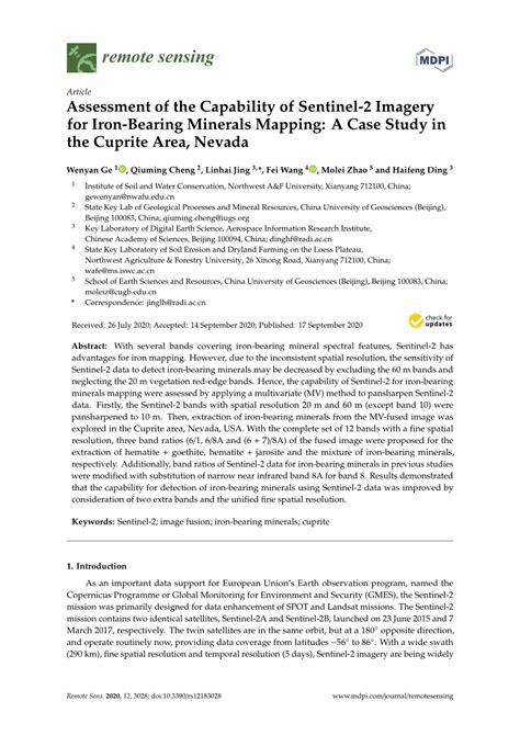 Pdf Assessment Of The Capability Of Sentinel 2 Imagery For Iron Bearing Minerals Mapping A
