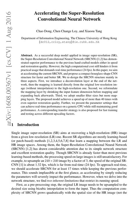 Pdf Accelerating The Super Resolution Convolutional Neural Network