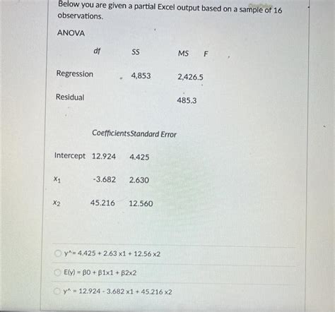 solved below you are given a partial excel output based on a