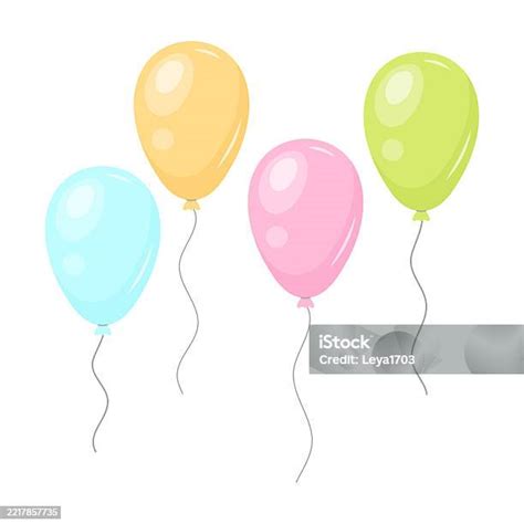 다채로운 파스텔 풍선 4개 세트 생일 초대장 파티 장식 및 어린이 디자인에 적합합니다 벡터 일러스트 레이 션 개체 그룹에 대한 스톡 벡터 아트 및 기타 이미지 Istock