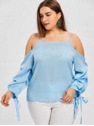 Plus Size Tie Sleeve Slip Blouse Light Blue Big And Sexy Sportswear