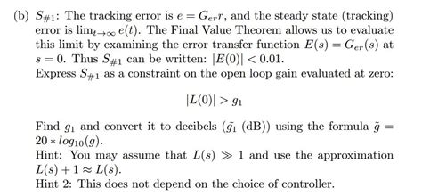 Solved S 1 The Tracking Error Is E Gerr And The Steady