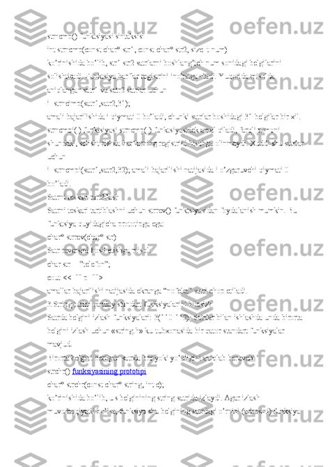 String Turidagi Satrlar Va Ular Ustida Amallar