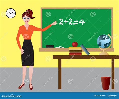 Profesor De Sexo Femenino En La Ilustración De La Sala De Clase Stock de ilustración