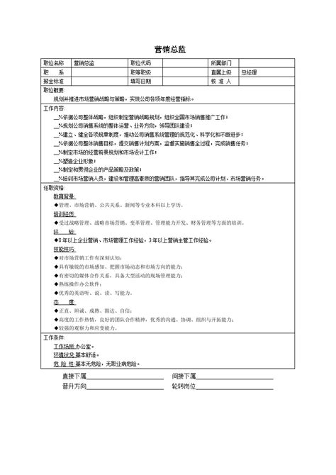职位说明书营销总监 施工文档 土木在线