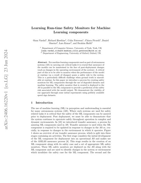 Pdf Learning Run Time Safety Monitors For Machine Learning Components