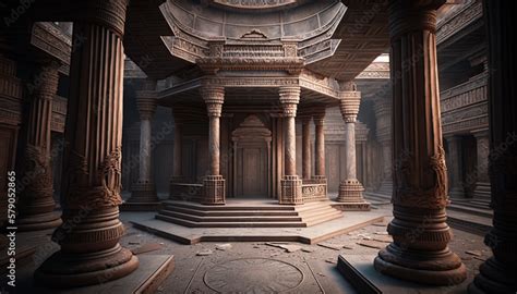 Hindu Temple Interior Background Generative Ai Technology Stock