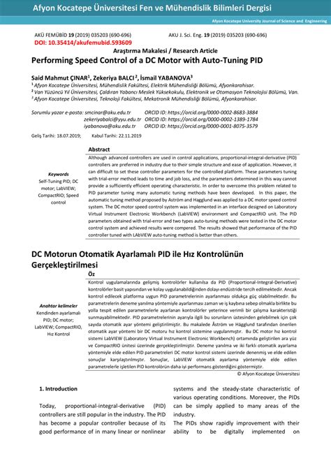 PDF Performing Speed Control Of A DC Motor With Auto Tuning PID
