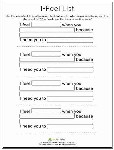 I Feel Statements Worksheet Beautiful Feelings And Mood Worksheets