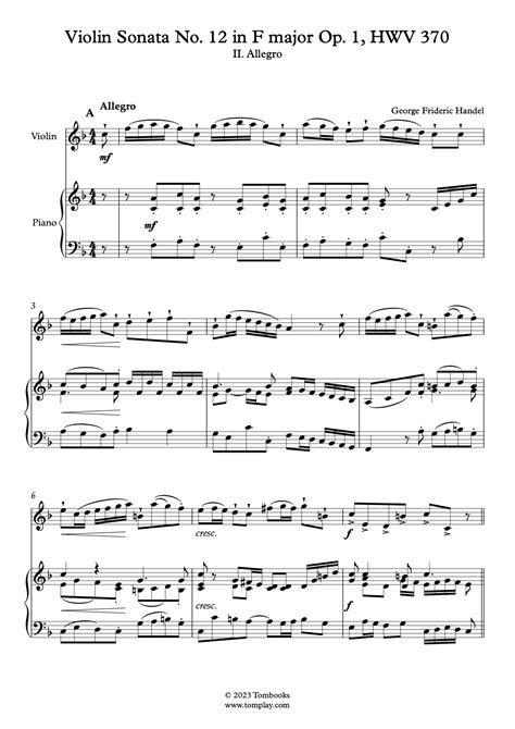 Violin Sonata No 12 In F Major 바이올린 소나타 12번 바장조 Op 1 Hwv 370 Ii