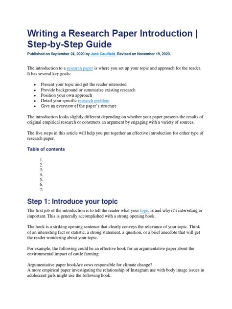 Writing A Research Paper Introduction Step By Step Guide Step 1