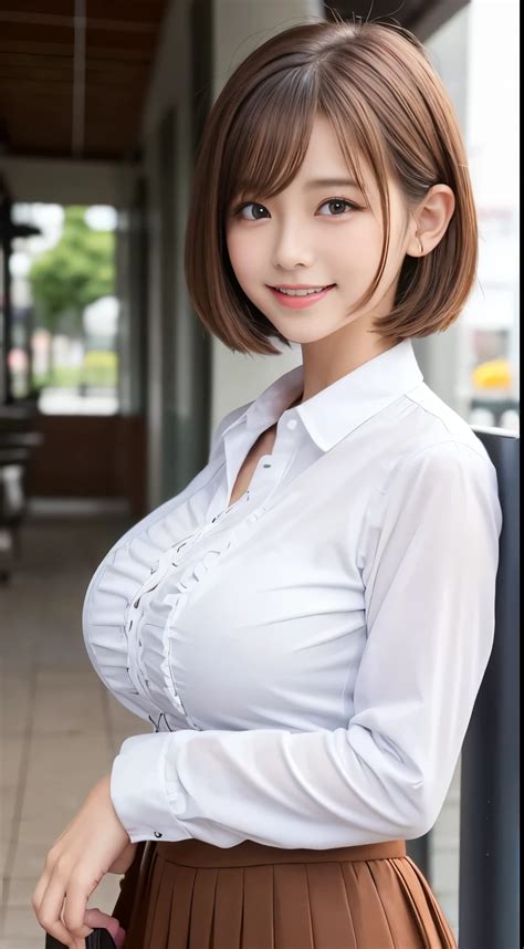 Arafed Asian Woman In A White Shirt And Brown Skirt Seaart Ai