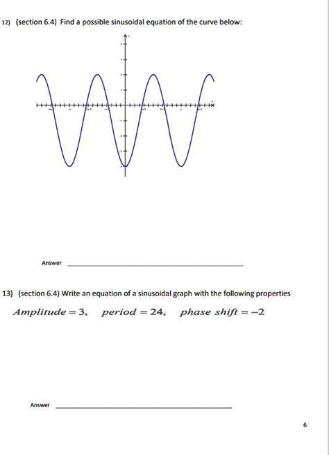 Solved 12 Section 6 4 Find A Possible Sinusoidal Equation Of The