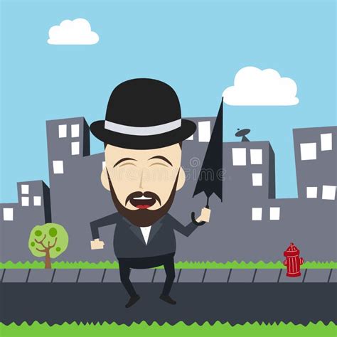 Fun Guy With Umbrella And Bowl Hat Stock Vector Illustration Of