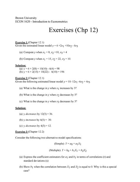 Exercises Chp 12 Answers Brown University Econ 1620 Introduction To Econometrics Exercises